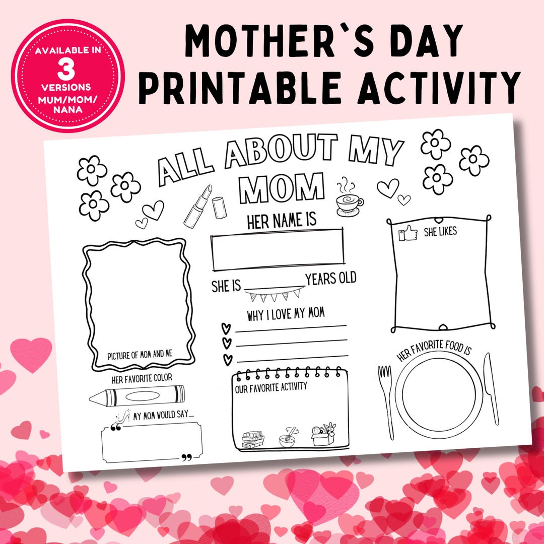 Mother's Day Printable, All About My Mum, Mothers Day Gift, Card for ...