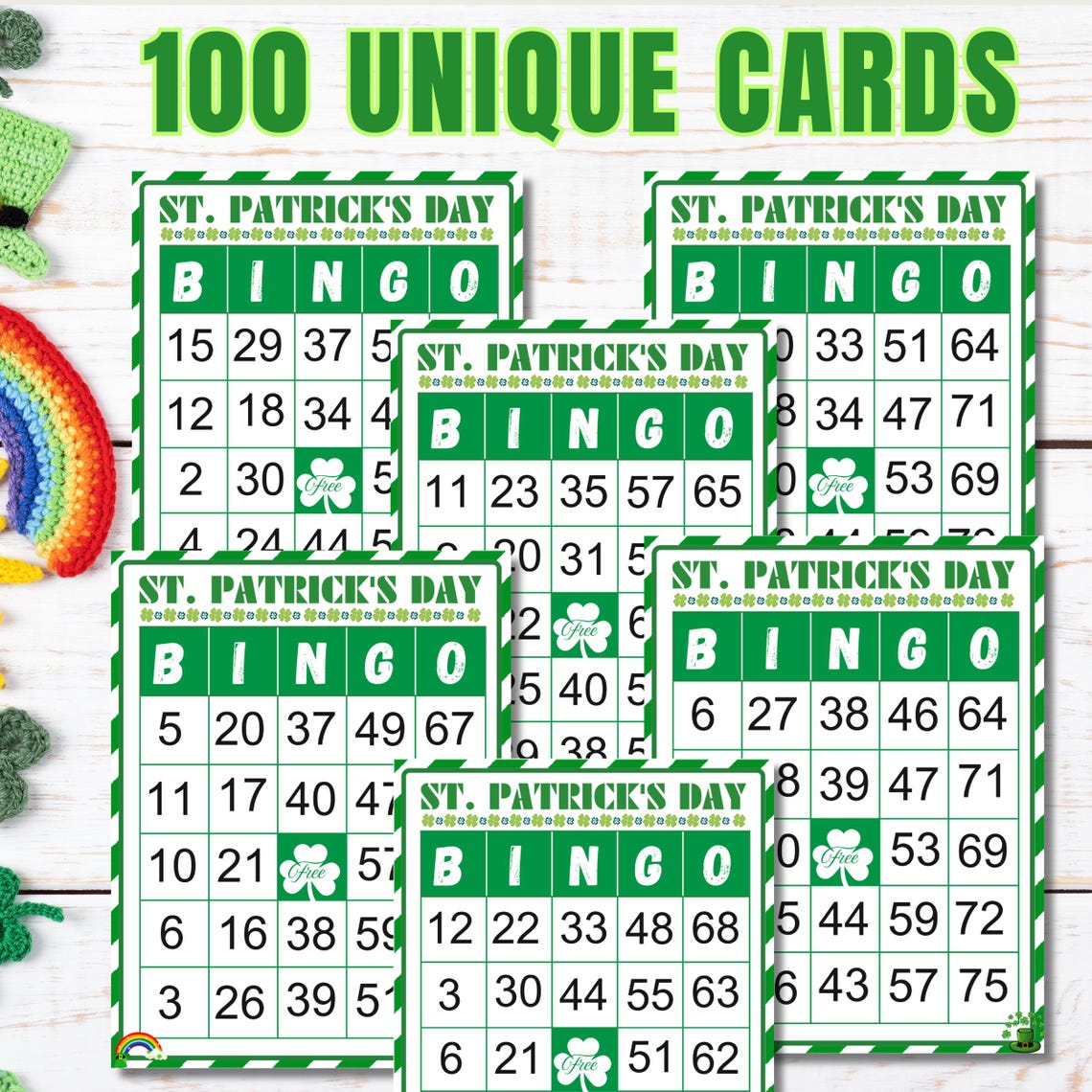 100 St. Patrick's Day Bingo Cards, St Patrick's Day Party Game, St ...