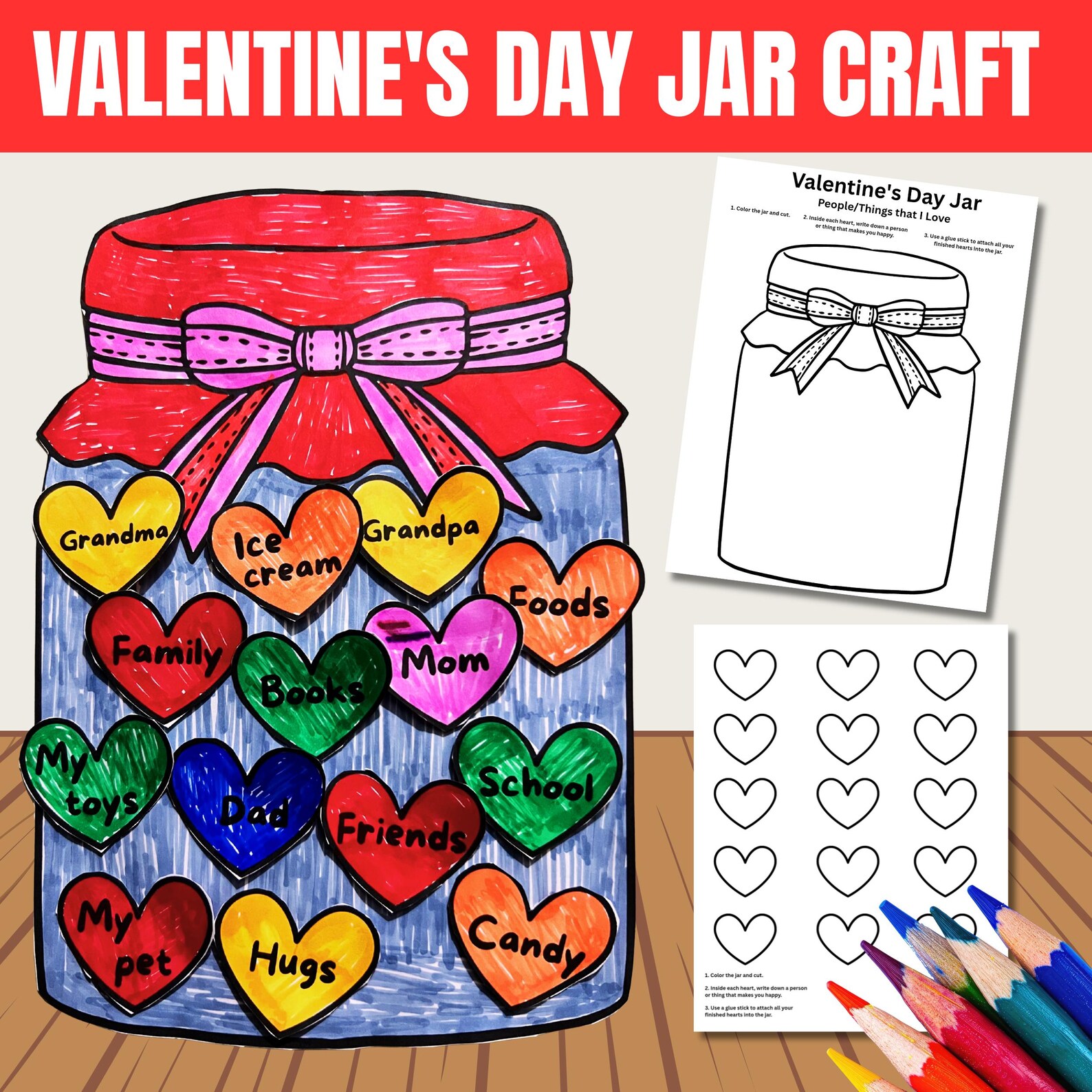 Valentine's Day Jar Craft – Kids Classroom Activity, Printable PDF - Etsy