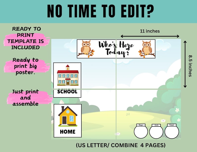 Owl Attendance Chart | Printable Classroom Bulletin Board (digital ...