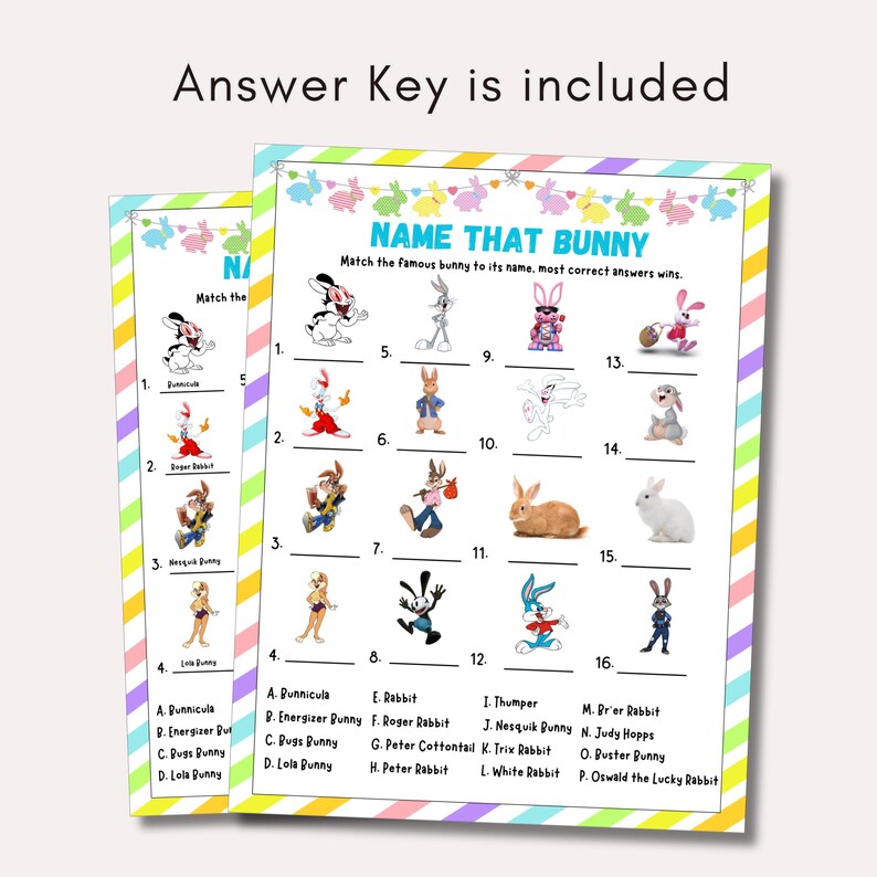 Easter Printable Name Famous Bunny Game | Adults Kids Idea | Fun Family ...