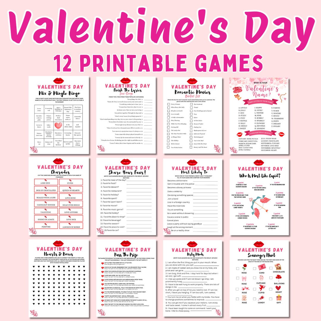 Valentines Day Game Bundle, Printable Valentines Bundle Valentine's Day ...