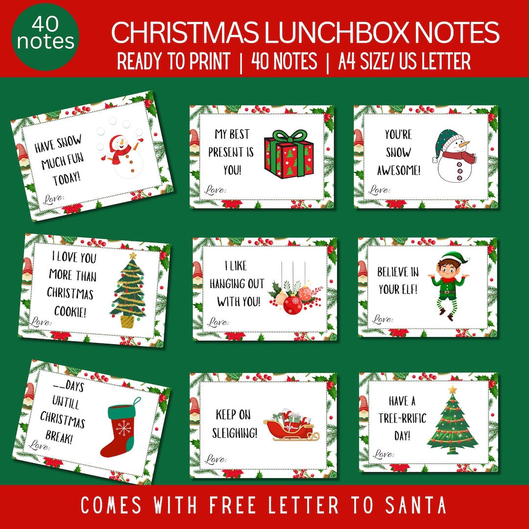 Christmas Lunchbox Notes, Lunchbox Notes for Kids, Positive ...