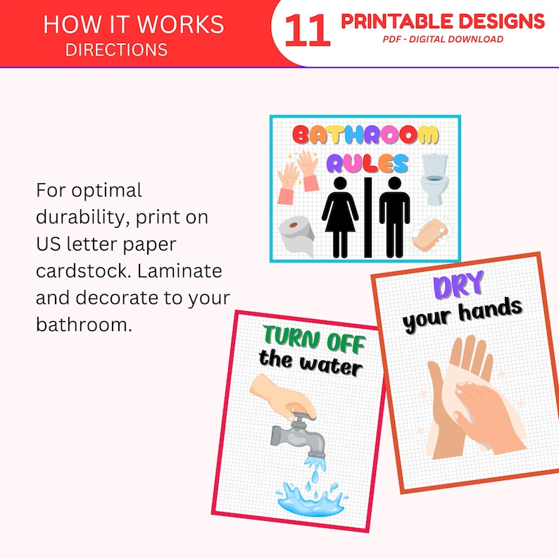 Pre-k Bathroom Rules Posters | Visual Hygiene Chart (PDF Download) - Etsy