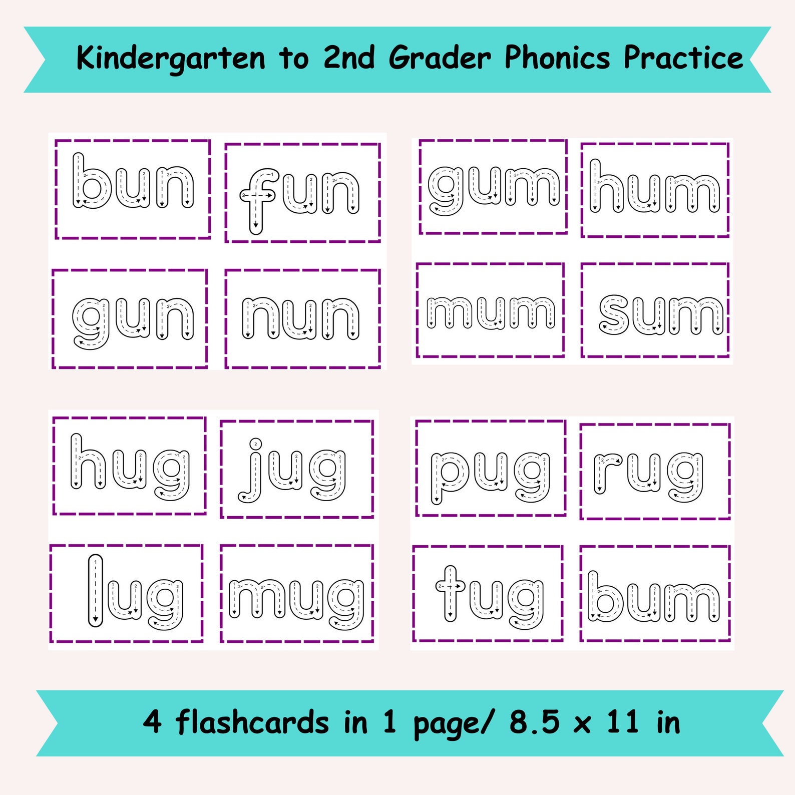 CVC Phonics, Words Tracing Cards, CVC Flashcards for Pre-k, Words ...