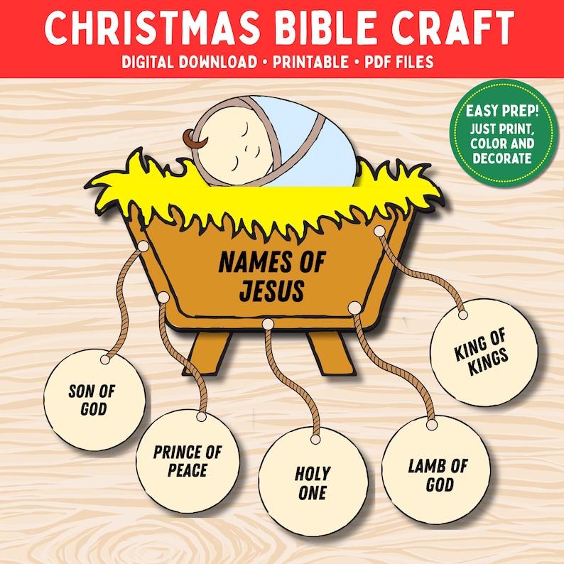 Christmas Bible Craft, Names of Jesus Manger Craft, Baby Jesus Sunday ...