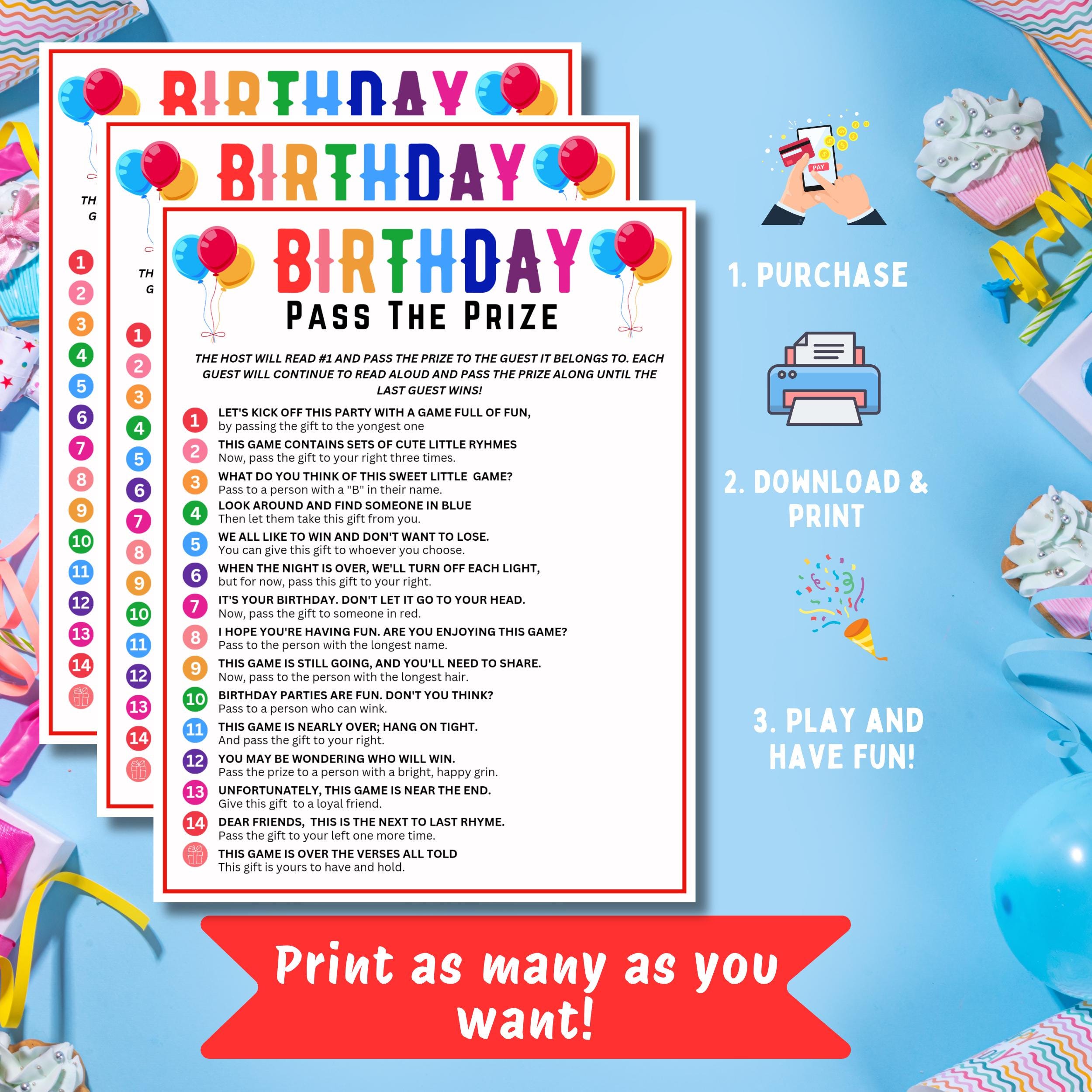 Birthday Pass the Prize Game, Fun Party Activity (digital Download) - Etsy