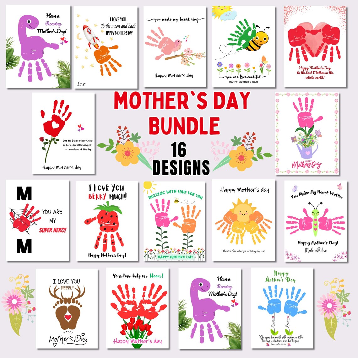 Mother's Day Handprint Art Bundle, Kids Activity (digital Download) - Etsy