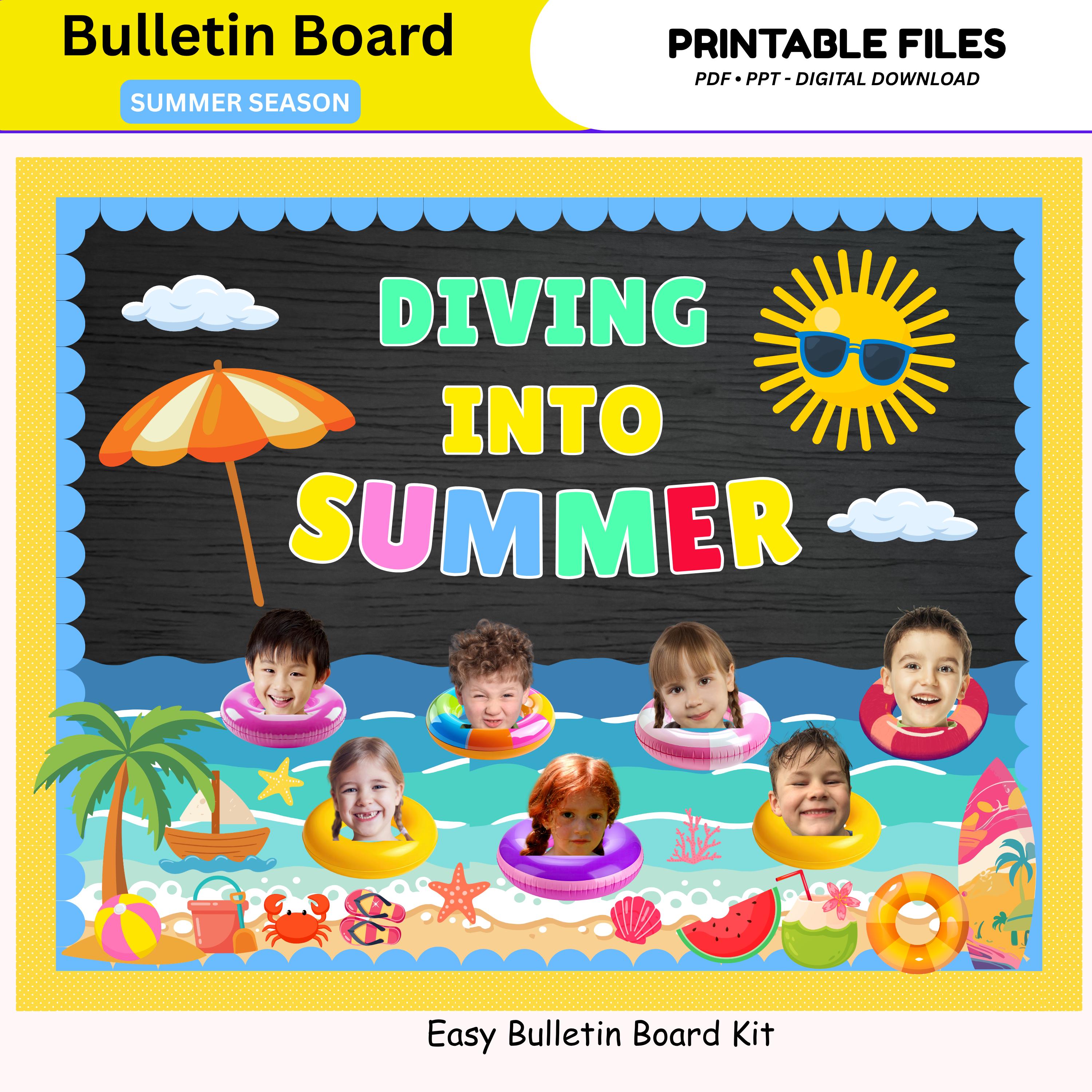 Summer Bulletin Board Kit: Diving Into Summer Classroom Decor (digital ...