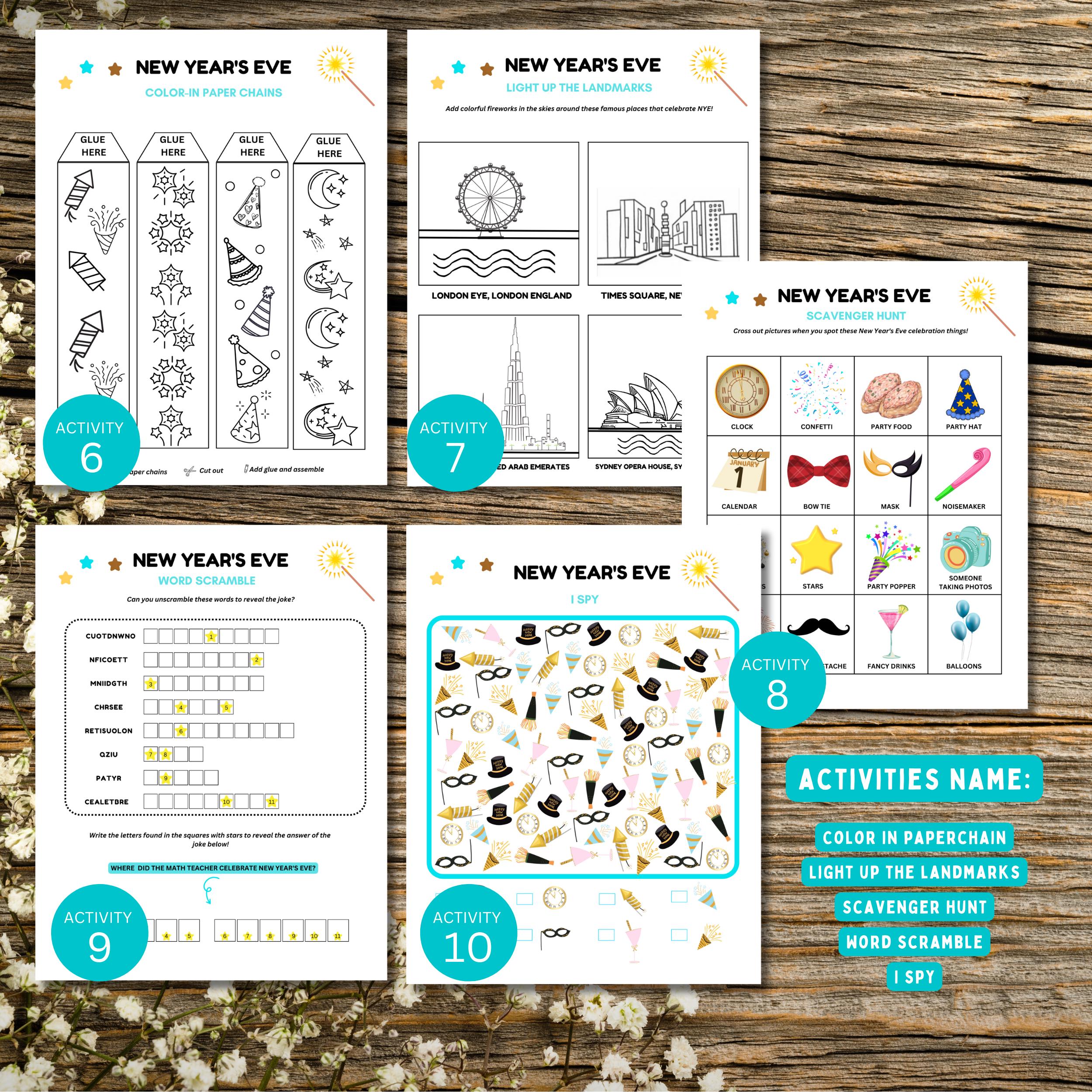 New Years Eve Kids Activity Bundle, Printable Games (digital Download ...