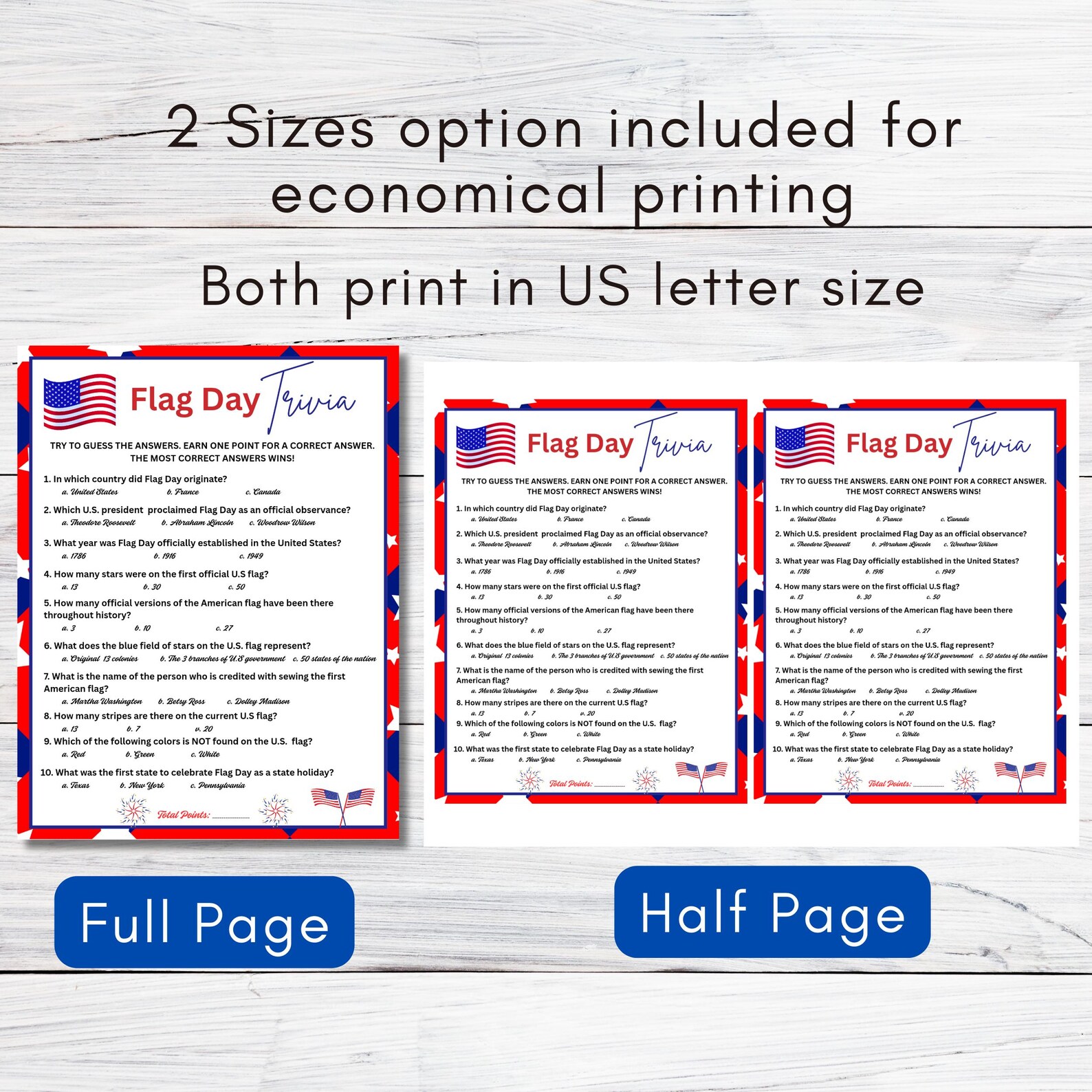 Flag Day Trivia Game, Patriotic Printable (digital Download) - Etsy