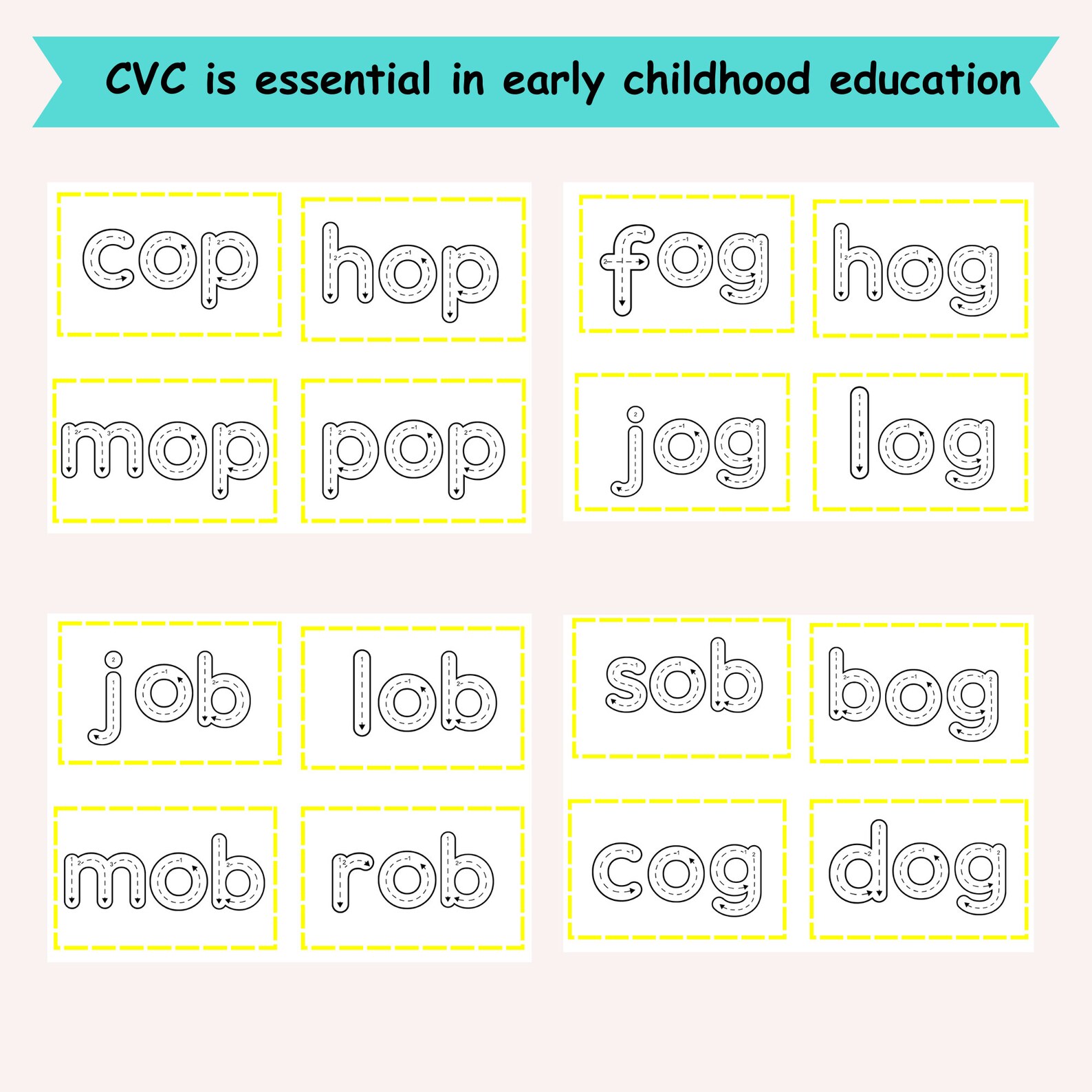 CVC Phonics, Words Tracing Cards, CVC Flashcards for Pre-k, Words ...