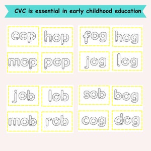 CVC Phonics, Words Tracing Cards, CVC Flashcards for Pre-k, Words ...