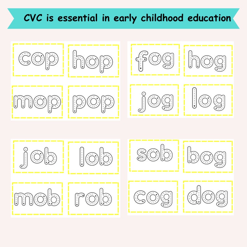 CVC Phonics, Words Tracing Cards, CVC Flashcards for Pre-k, Words ...