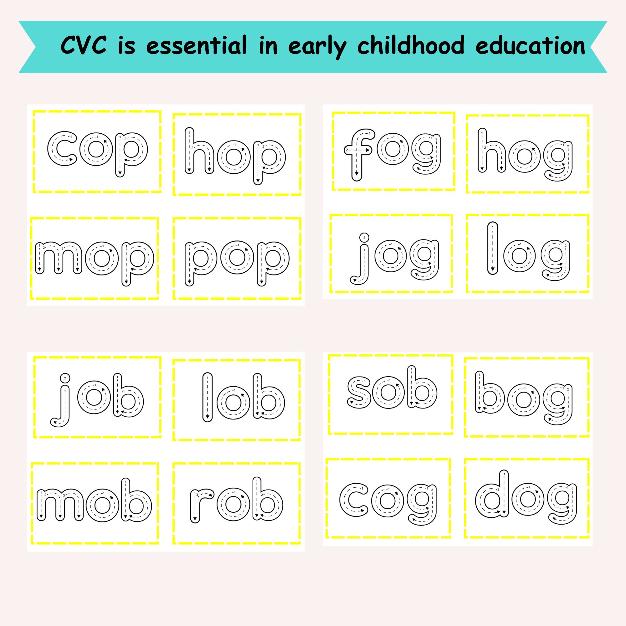 CVC Phonics, Words Tracing Cards, CVC Flashcards for Pre-k, Words ...