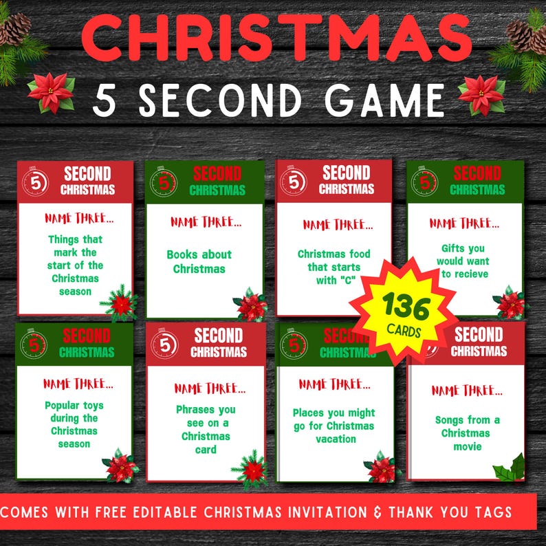 Christmas 5 Second Game | Printable Christmas Game | Christmas Activity ...