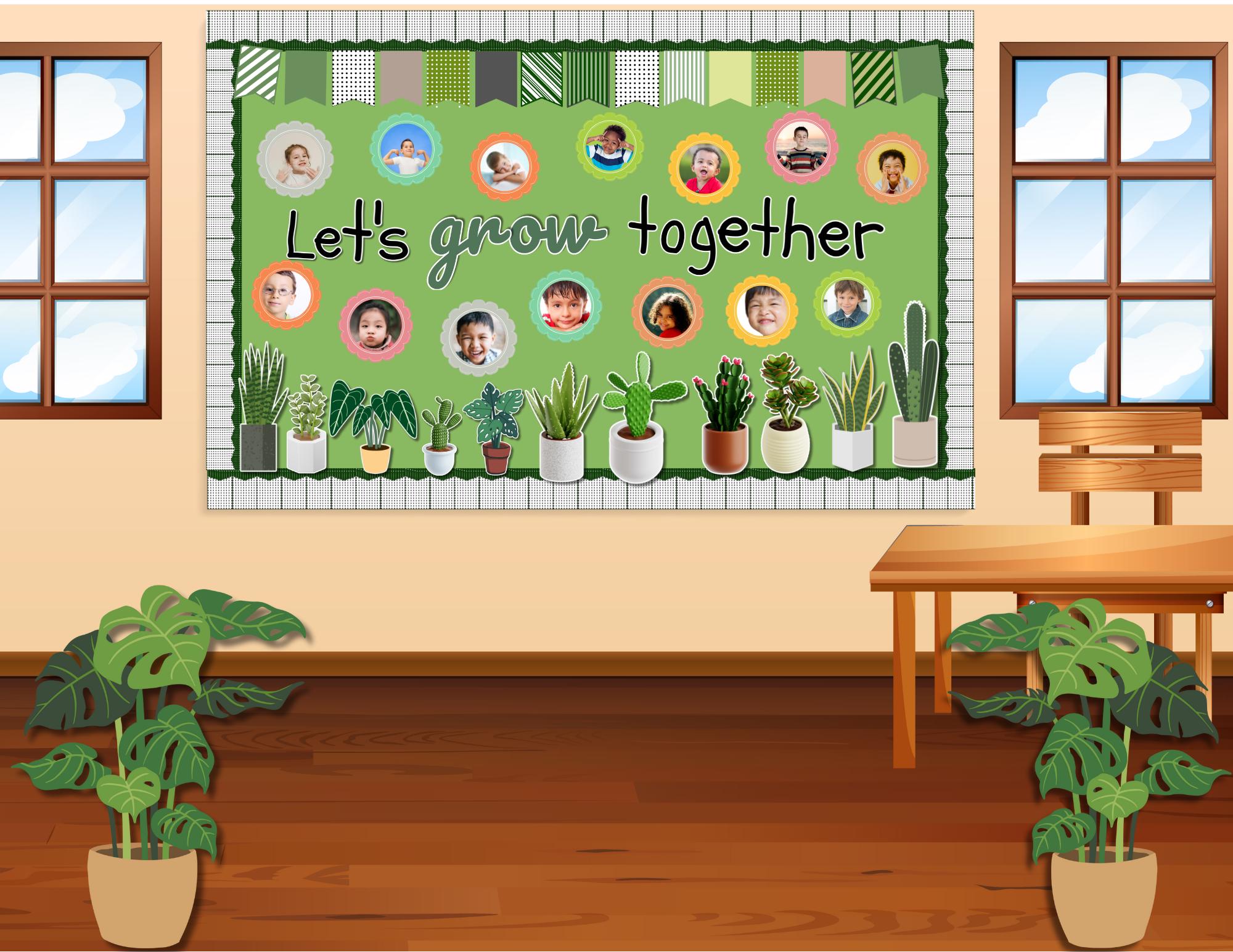Succulent Classroom Bulletin Board Kit, Plant Theme Decor (printable ...