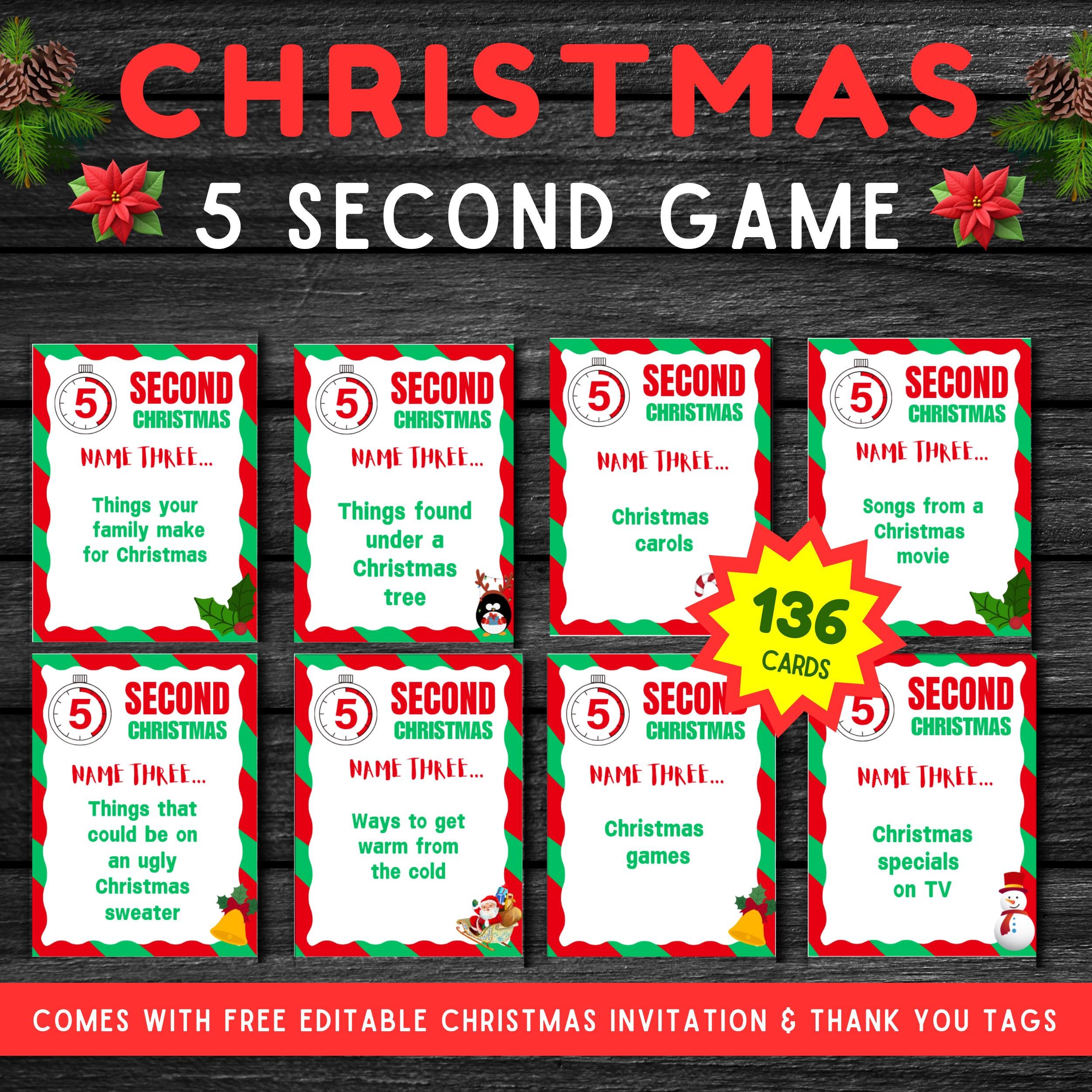 Christmas 5 Second Game | Printable Party Activity (PDF) - Etsy