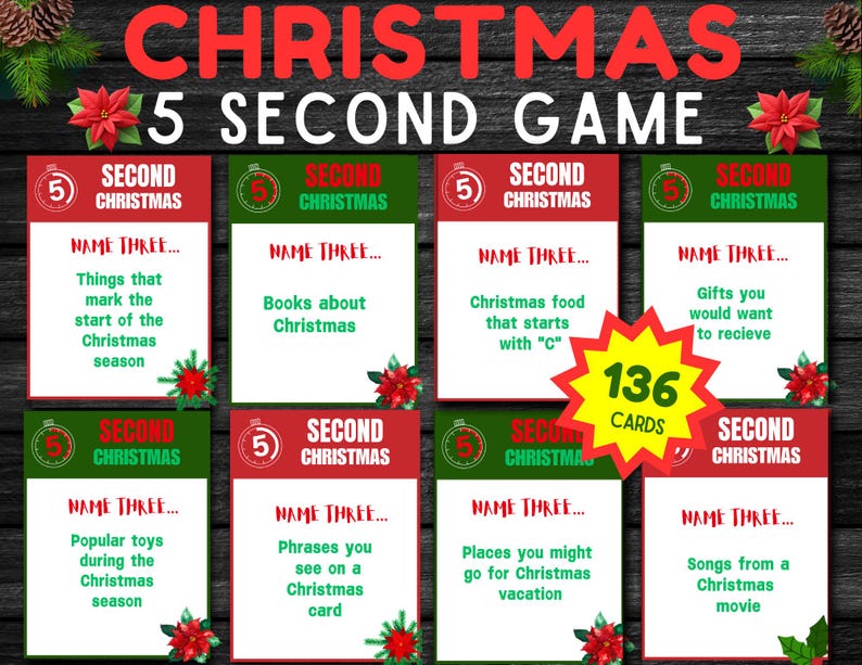 Christmas 5 Second Game | Printable Christmas Game | Christmas Activity ...