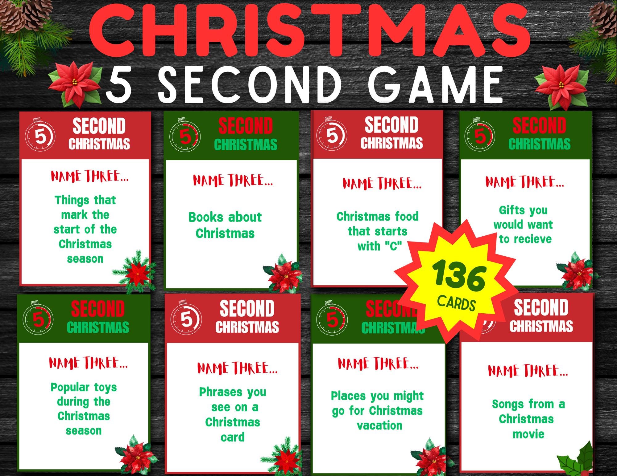 Christmas 5 Second Game | Printable Christmas Game | Christmas Activity ...