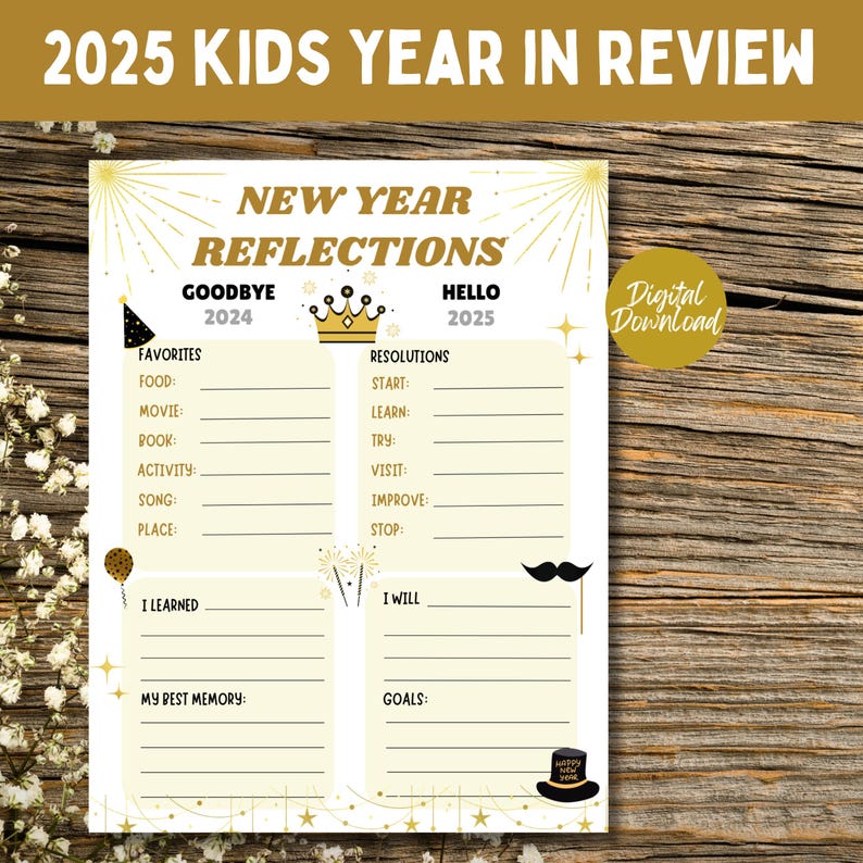 2025 New Years Resolution Printable for Kids, New Years Resolutions for ...