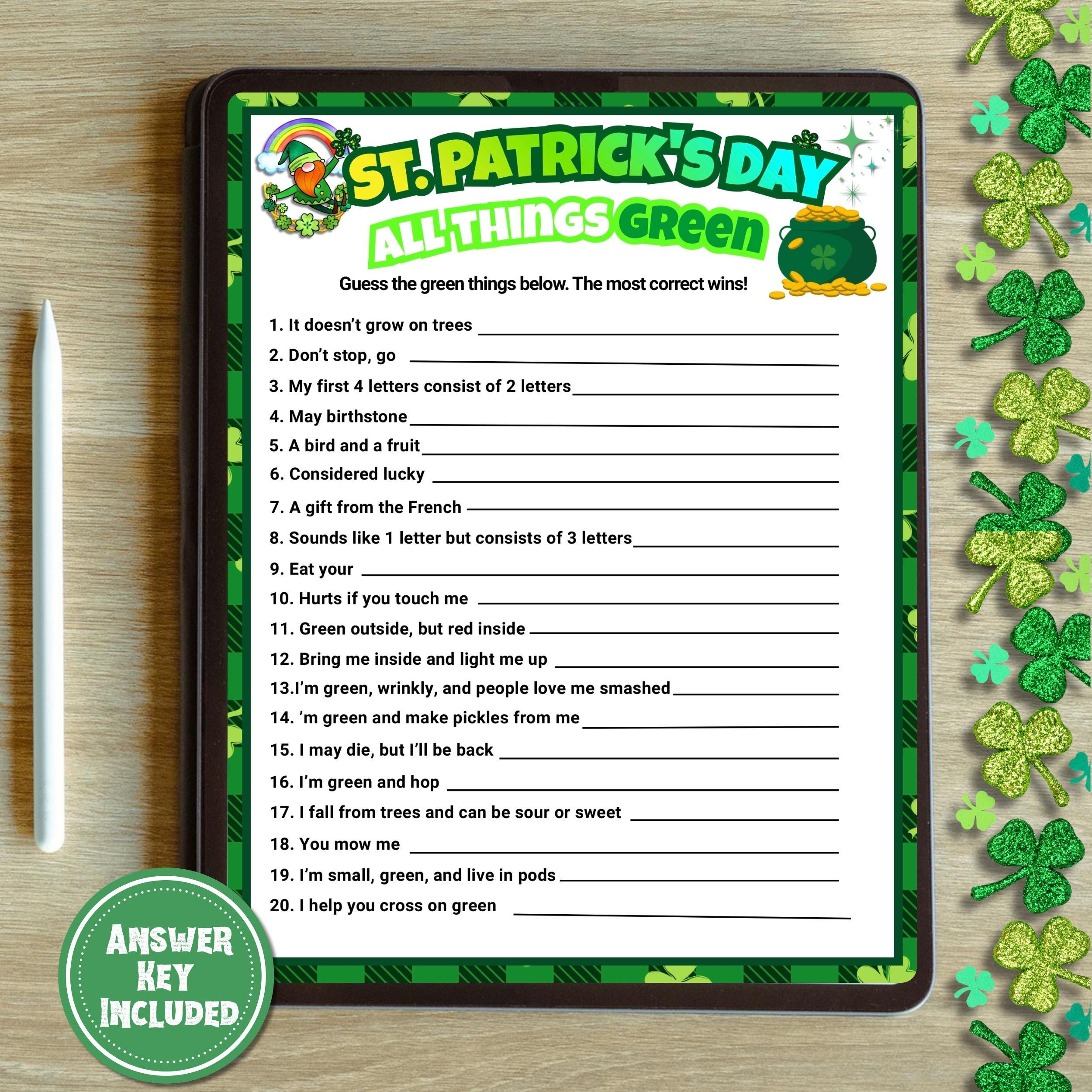St. Patrick's Day Trivia Game, All Things Green, Family & Classroom ...