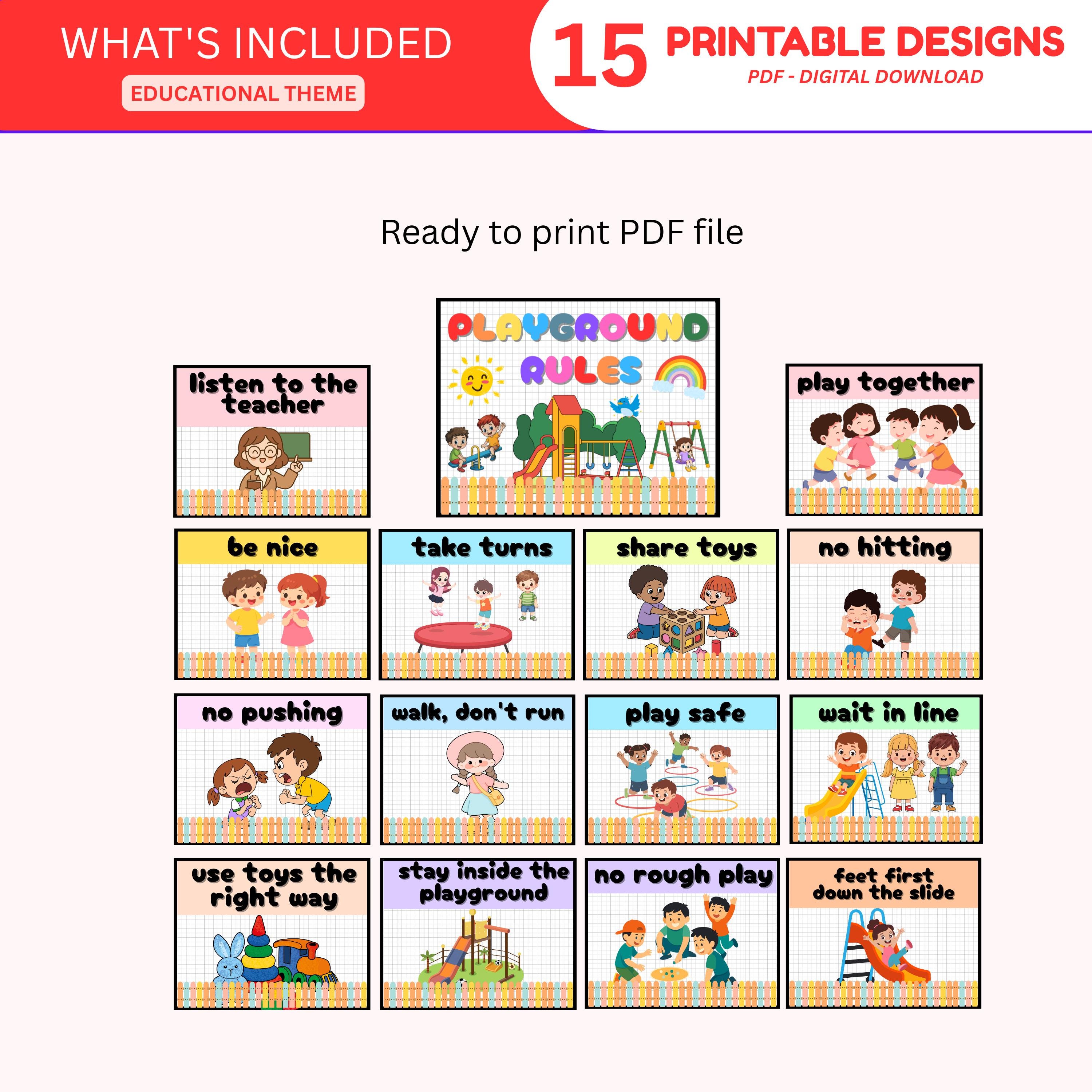 Playground Rules Posters: Classroom Display, Safety Visuals (PDF ...