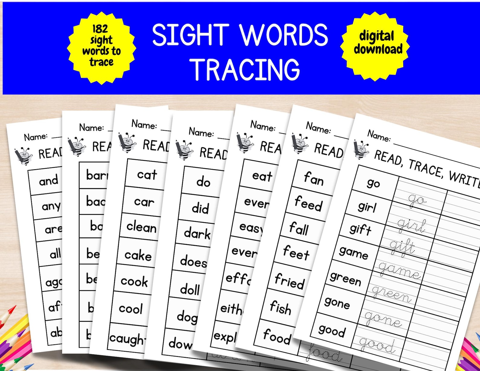 182 Printable Sight Words, Kindergarten Sight Word Worksheets ...