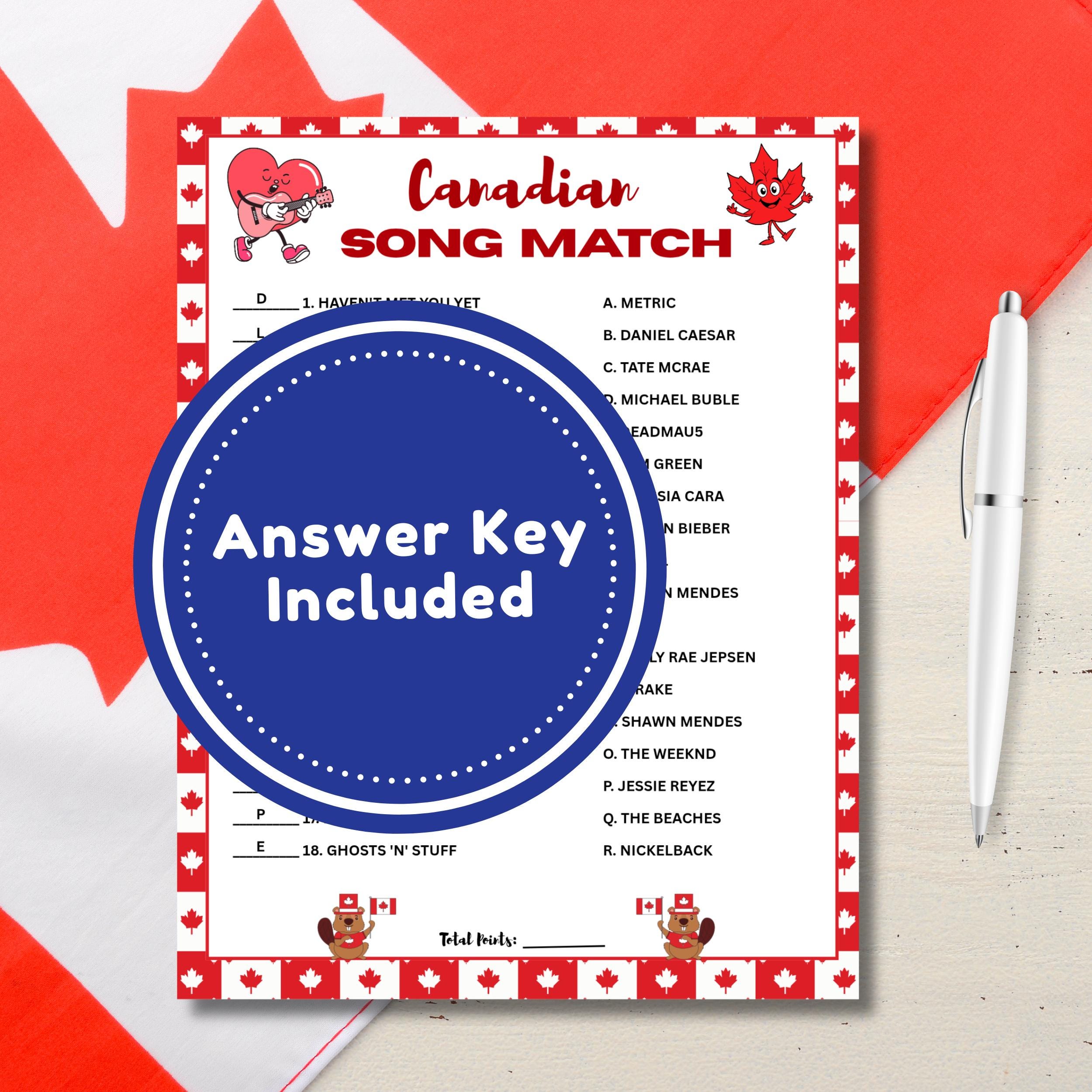 Canada Day Song Match Game, Canadian Trivia (digital Download) - Etsy