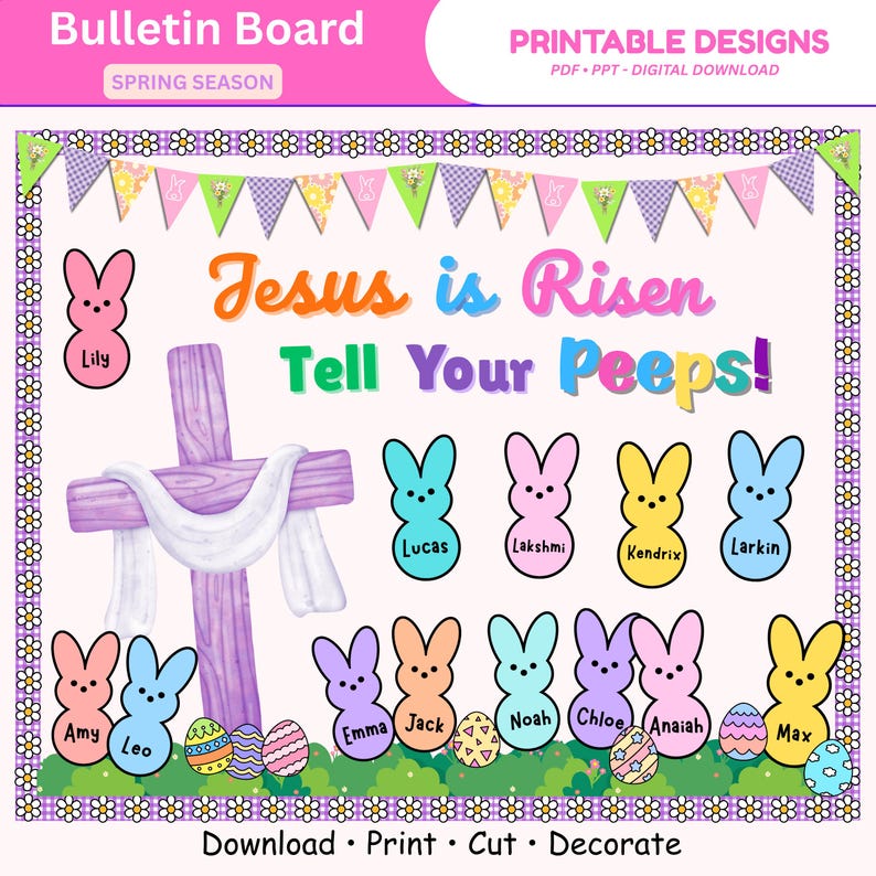 Jesus is Risen Easter Bulletin Board Kit: Personalized Peeps, Classroom ...