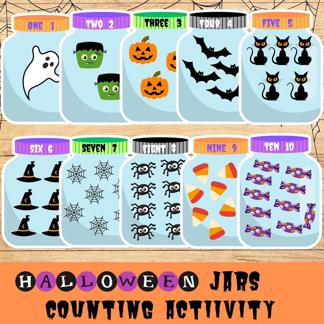 Halloween Counting Activity for Kids, Fall Activity Number Sorting Jars ...