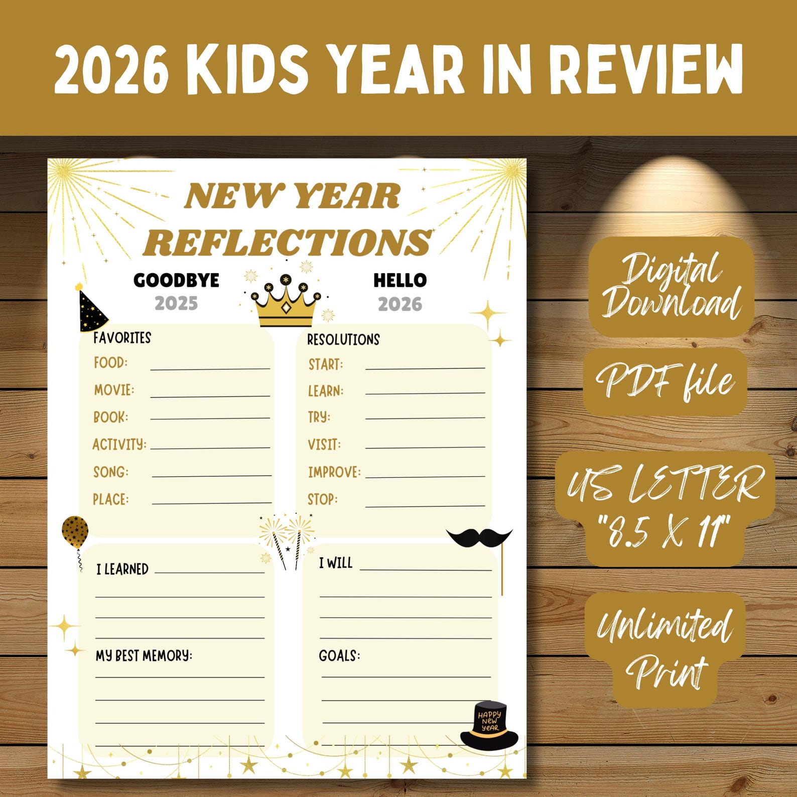 Kids New Year Reflection Printable, 2025 Year in Review (digital ...