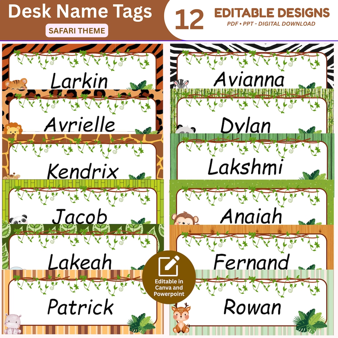 Safari Jungle Desk Name Tags: Editable Classroom Labels (PDF, PPT ...