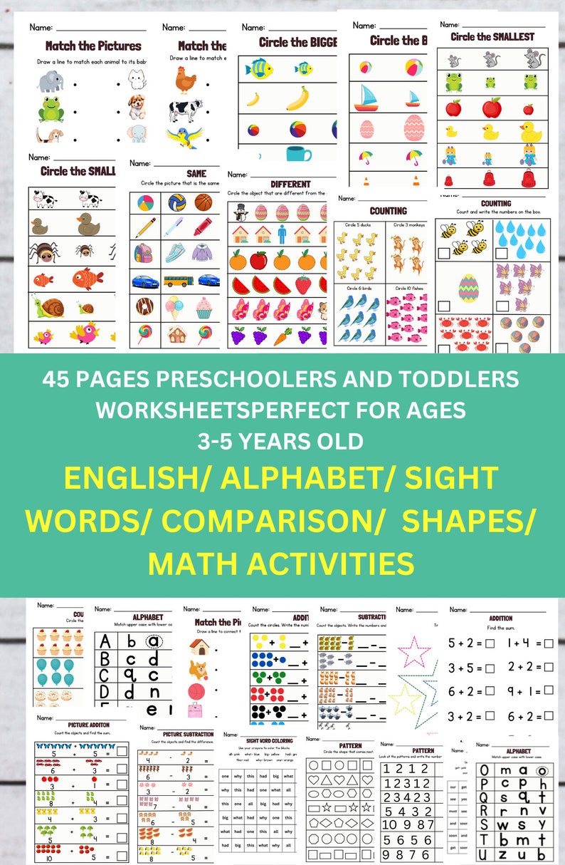 Printable Kindergarten Preschool Activity Educational Pages Preschool Worksheets 45 Pages Letter ...