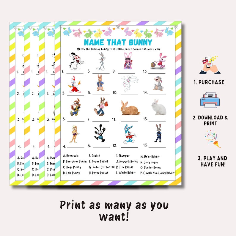Easter Printable Name Famous Bunny Game | Adults Kids Idea | Fun Family ...