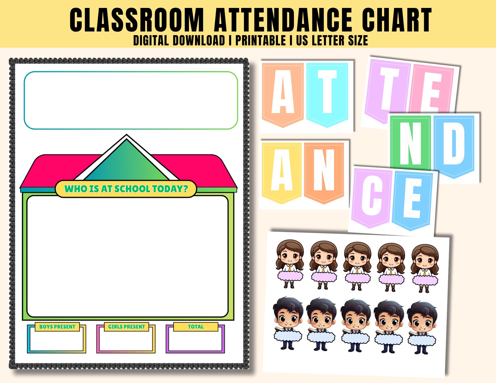 Attendance Chart Bulletin Board |school Theme Daily Attendance Chart L ...