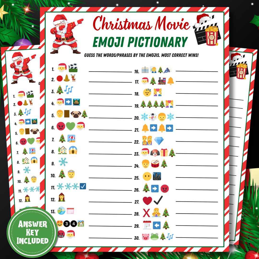 Christmas Movie Emoji Game, Printable Holiday Party Activity (digital ...