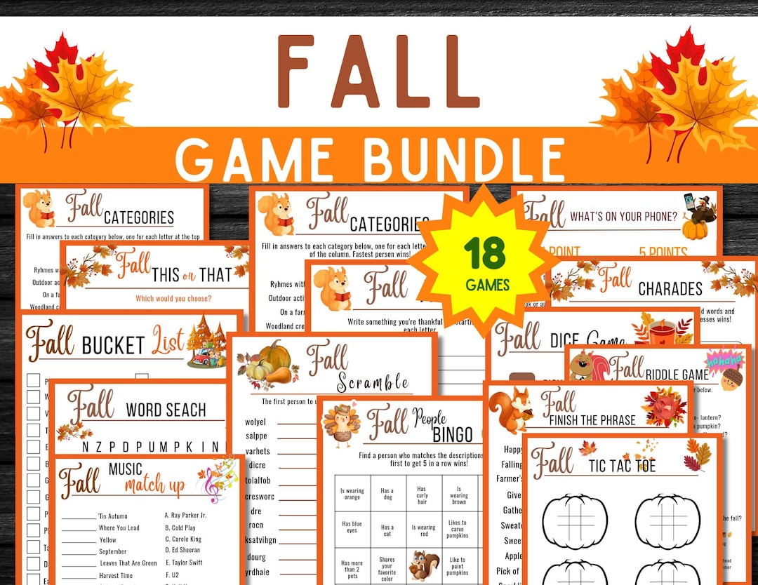 Fall Game Bundle, Fall Printable Games, Fall Family Games, Fall Trivia ...