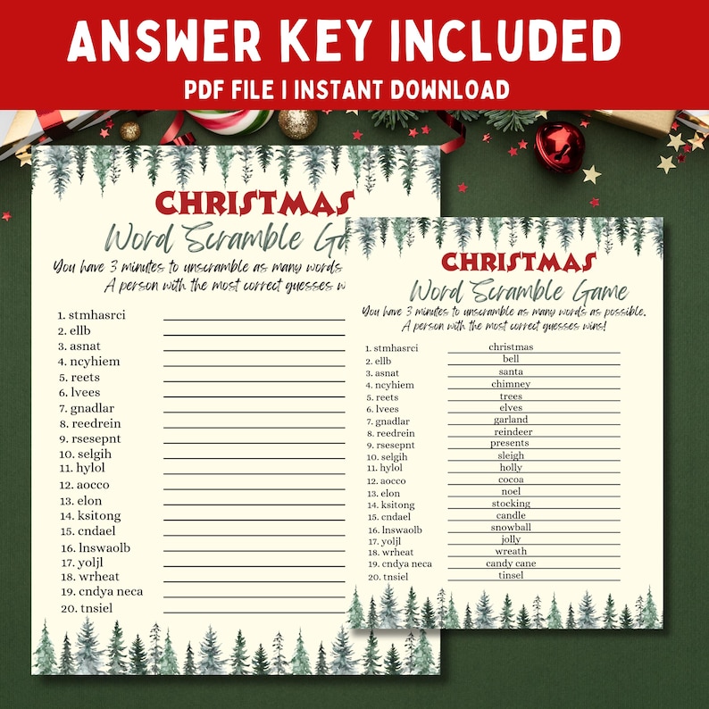 Christmas Word Scramble Game | Printable Xmas Party Activity (PDF) - Etsy