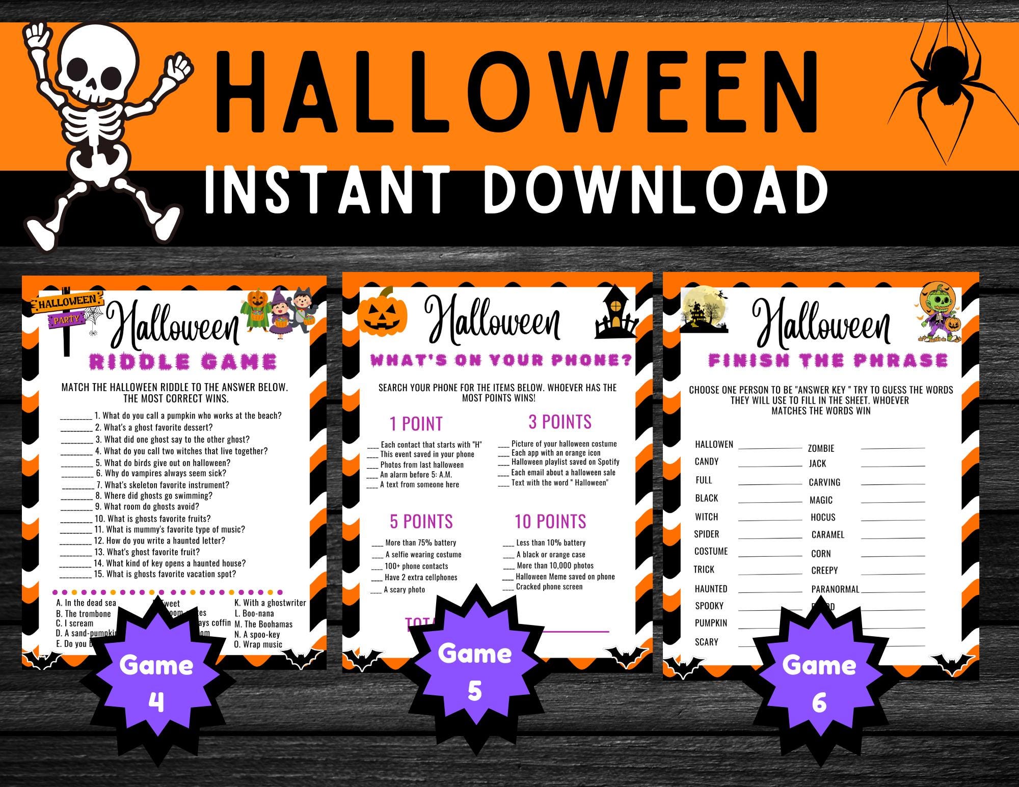 Halloween Printable Games for Kids Adults,digital Download Halloween ...