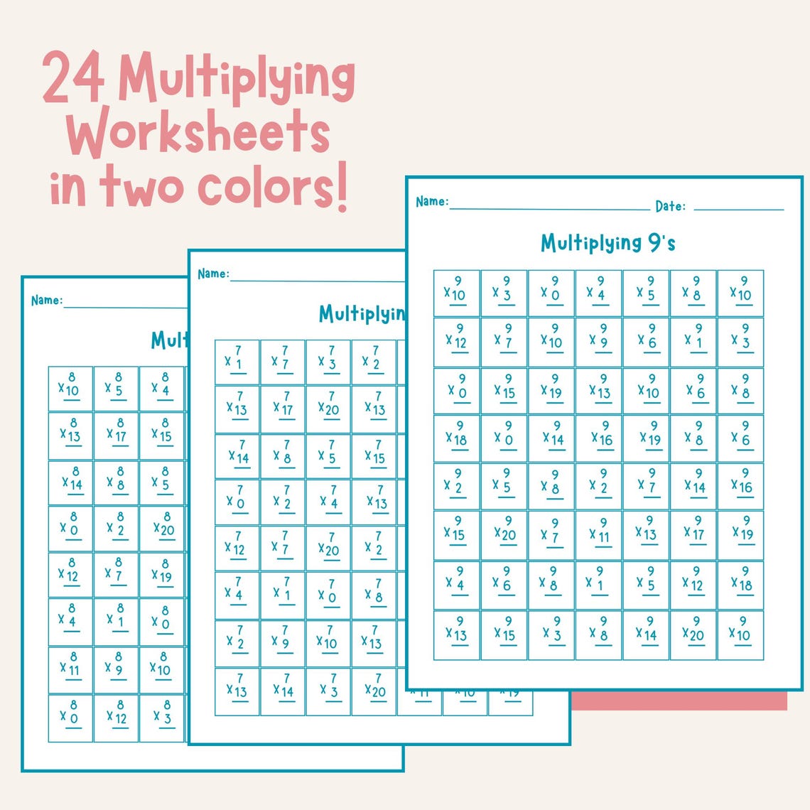 Printable Multiplication Worksheets, Numbers 1-12 (PDF Files) - Etsy