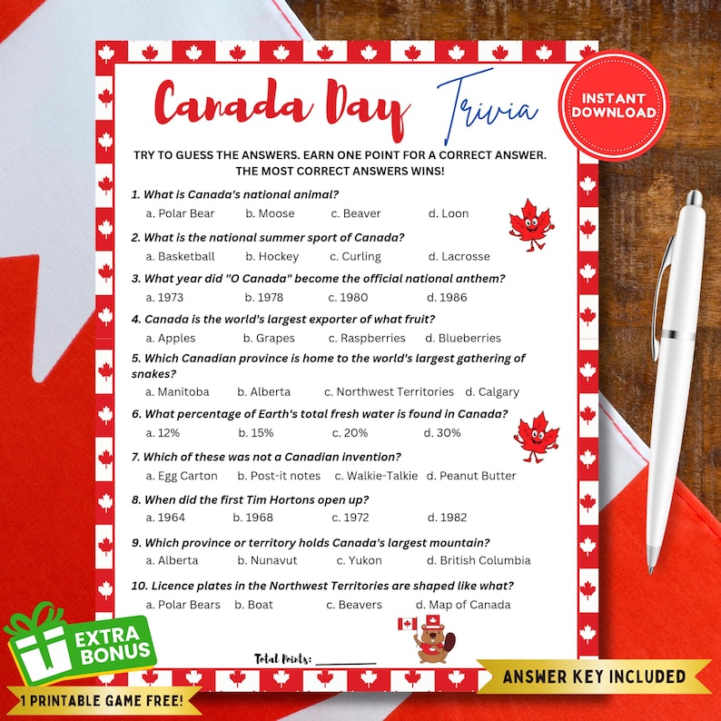 Canada Day Trivia Game | Printable Family Activity (digital Download ...
