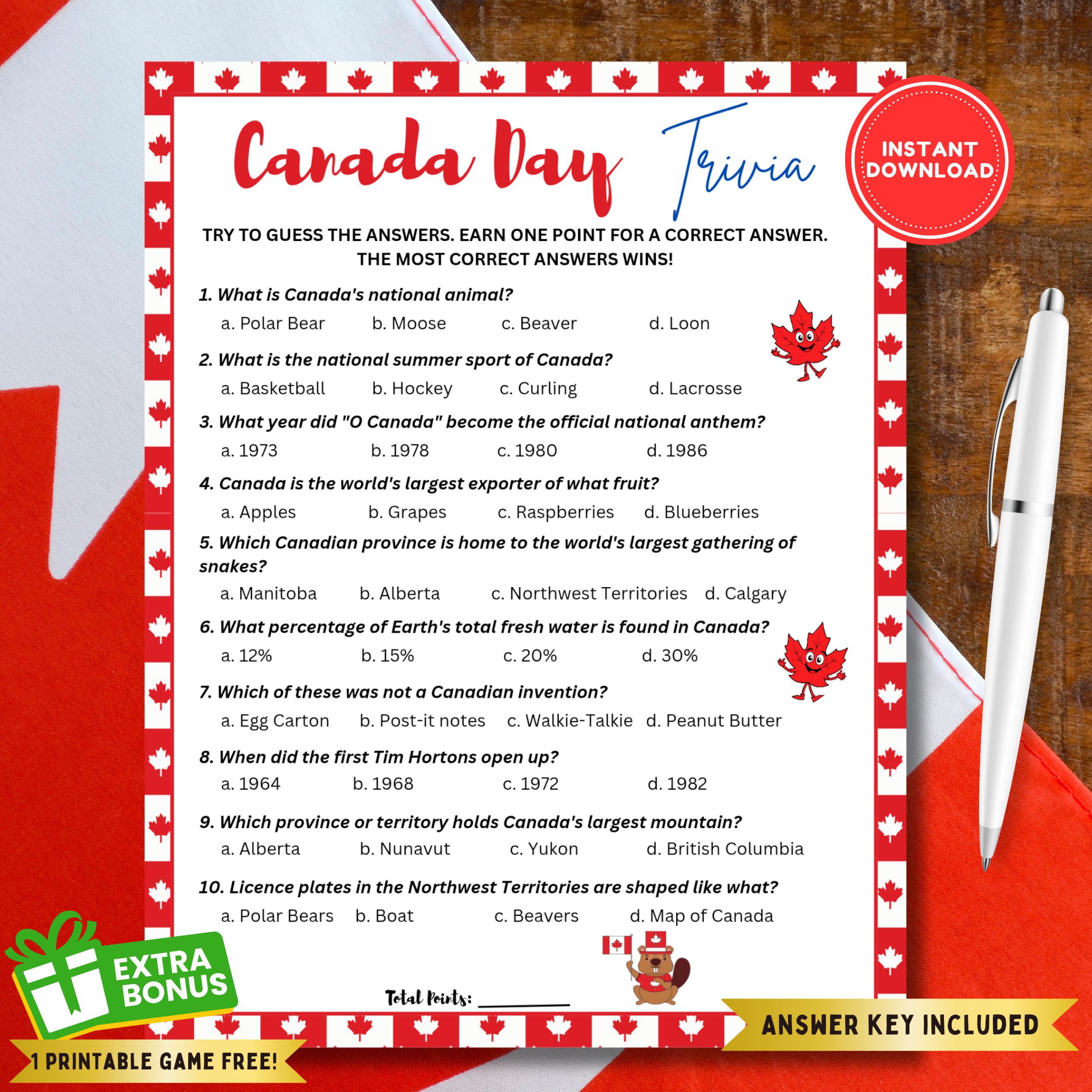Canada Day Trivia Game | Printable Family Activity (digital Download ...
