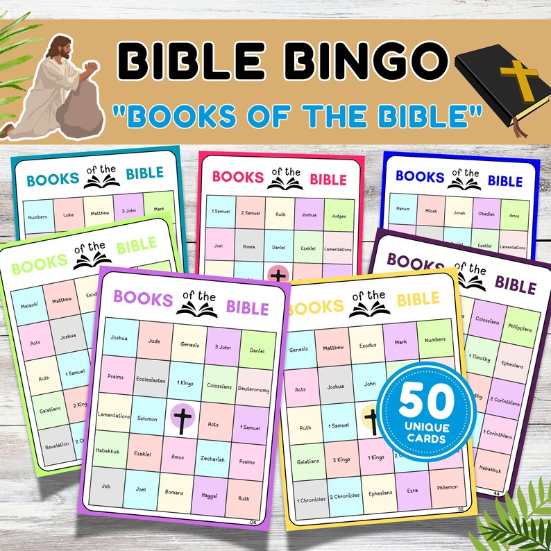 Books of the Bible Bingo Cards, Church Group Bingo Game, Christian ...