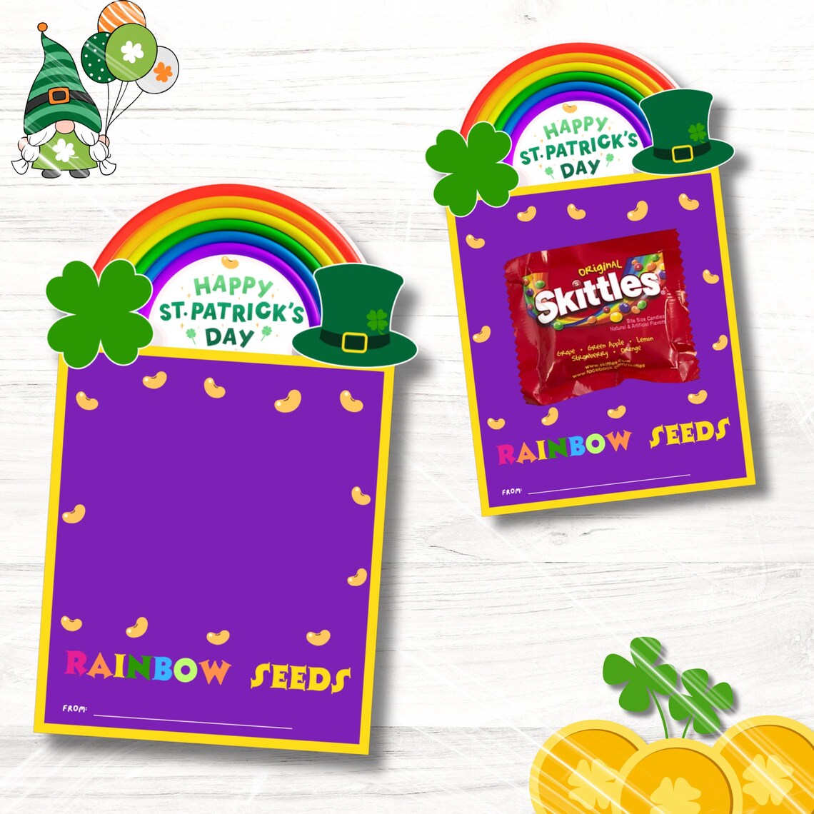 St Patrick's Day Gift Tag, Rainbow Seeds Candy Favor (instant Download ...