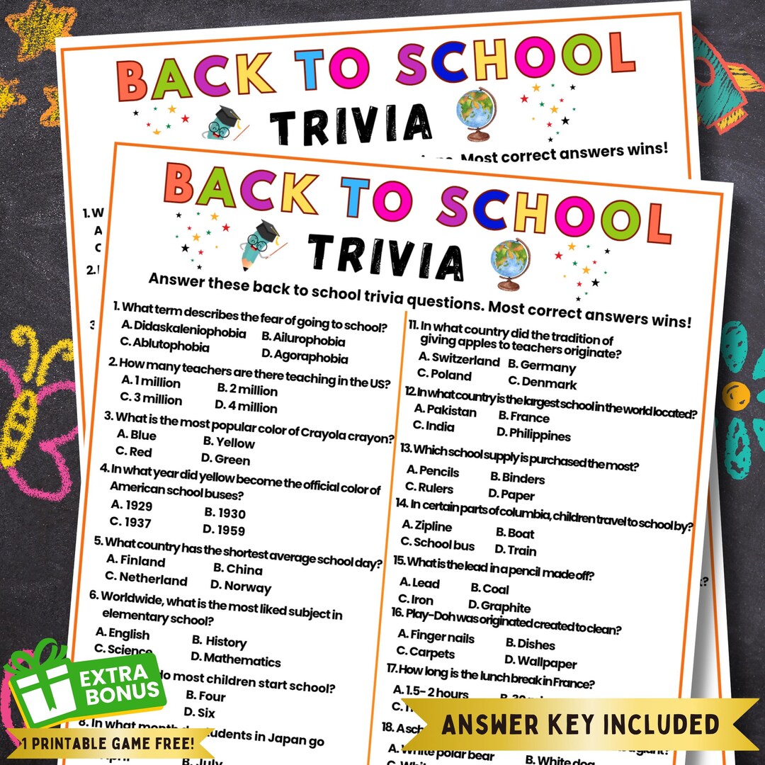 Back to School Trivia Game, First Day of School Activity, Back to ...