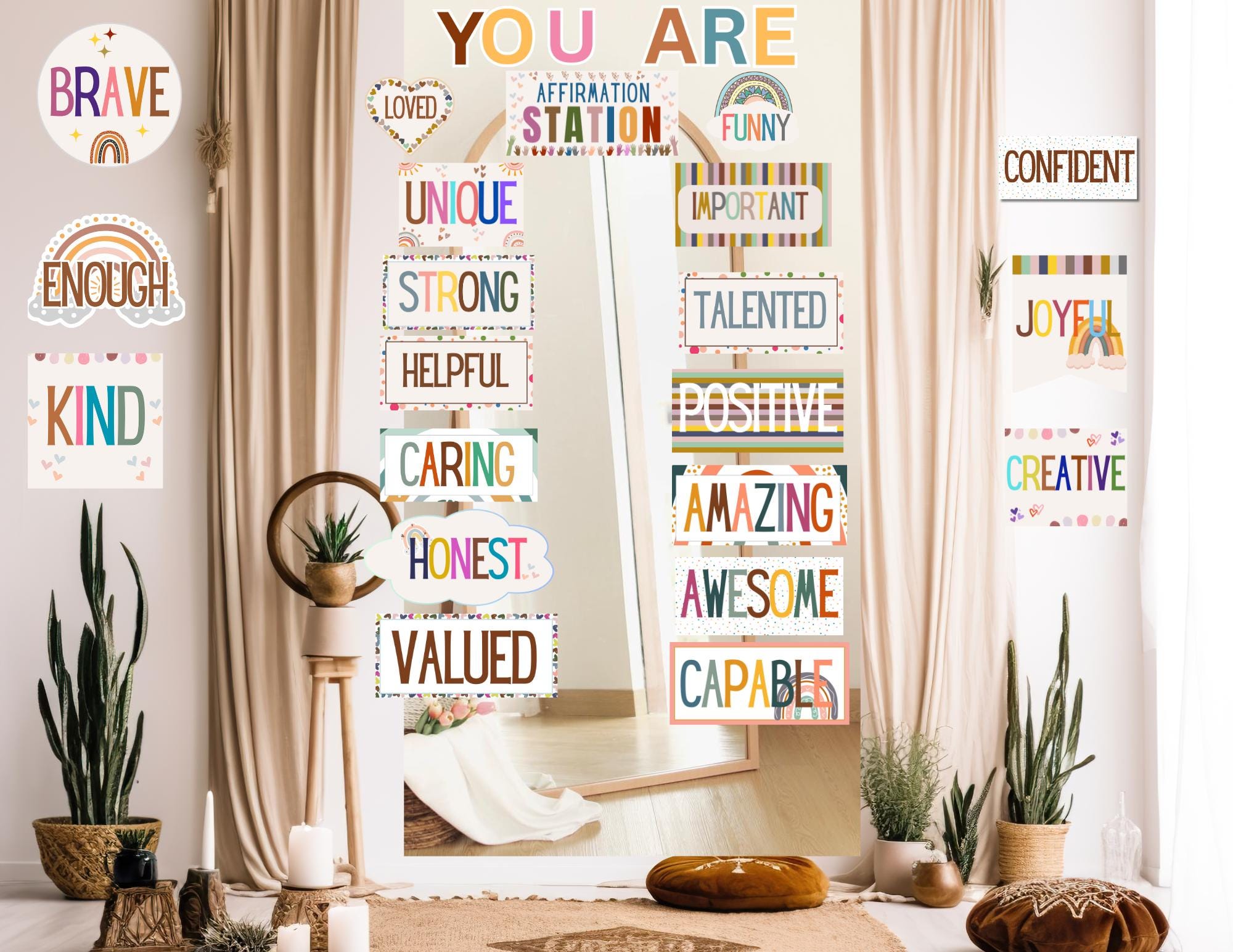 Boho Affirmation Station Boho, Bulletin Board Display, Neutral ...