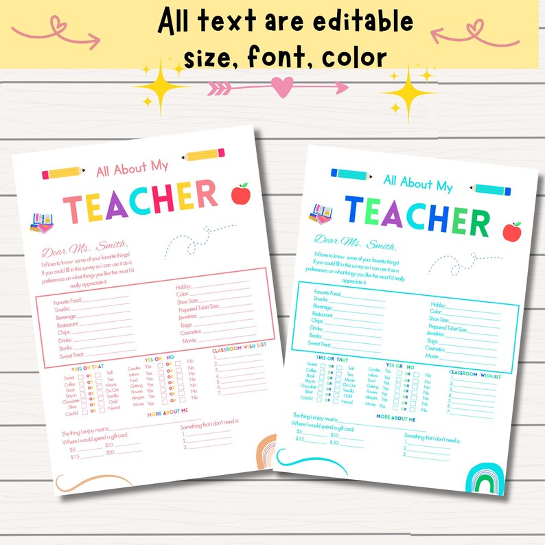 Teacher Favorites Survey, Back to School Questionnaire (editable Canva ...