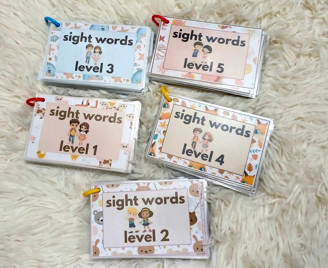 Sight Words Flashcards Level 1-5 (digital Download) - Etsy