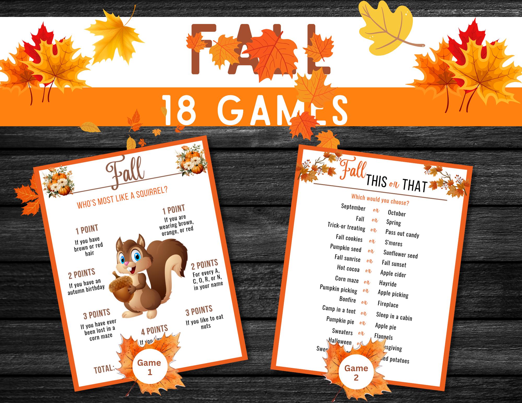 Fall Printable Game Bundle, Family Autumn Activities (PDF) - Etsy